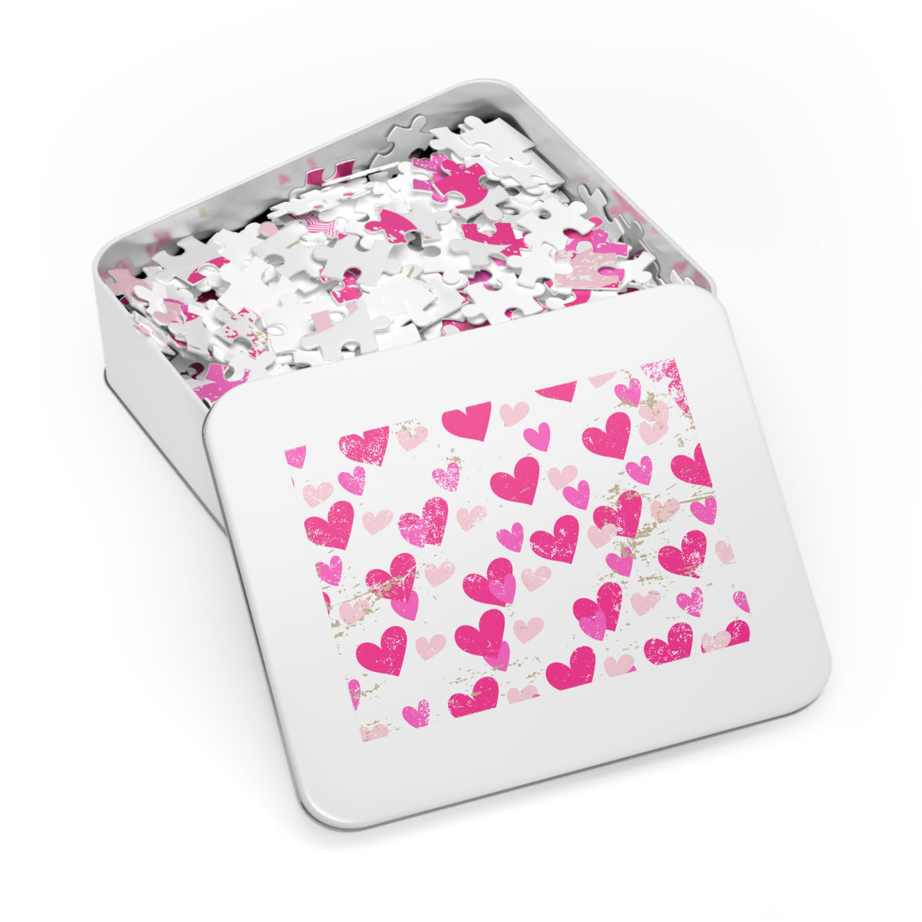 Heart Pattern Jigsaw Puzzle with Tin — Pink Hearts Valentine Puzzle Gi ...