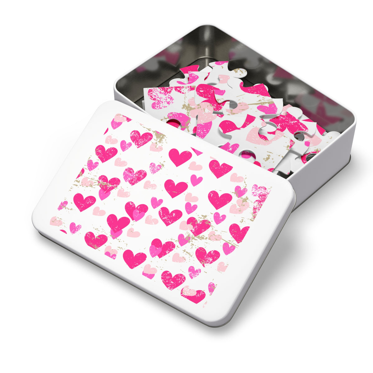 Heart Pattern Jigsaw Puzzle with Tin — Pink Hearts Valentine Puzzle Gi ...